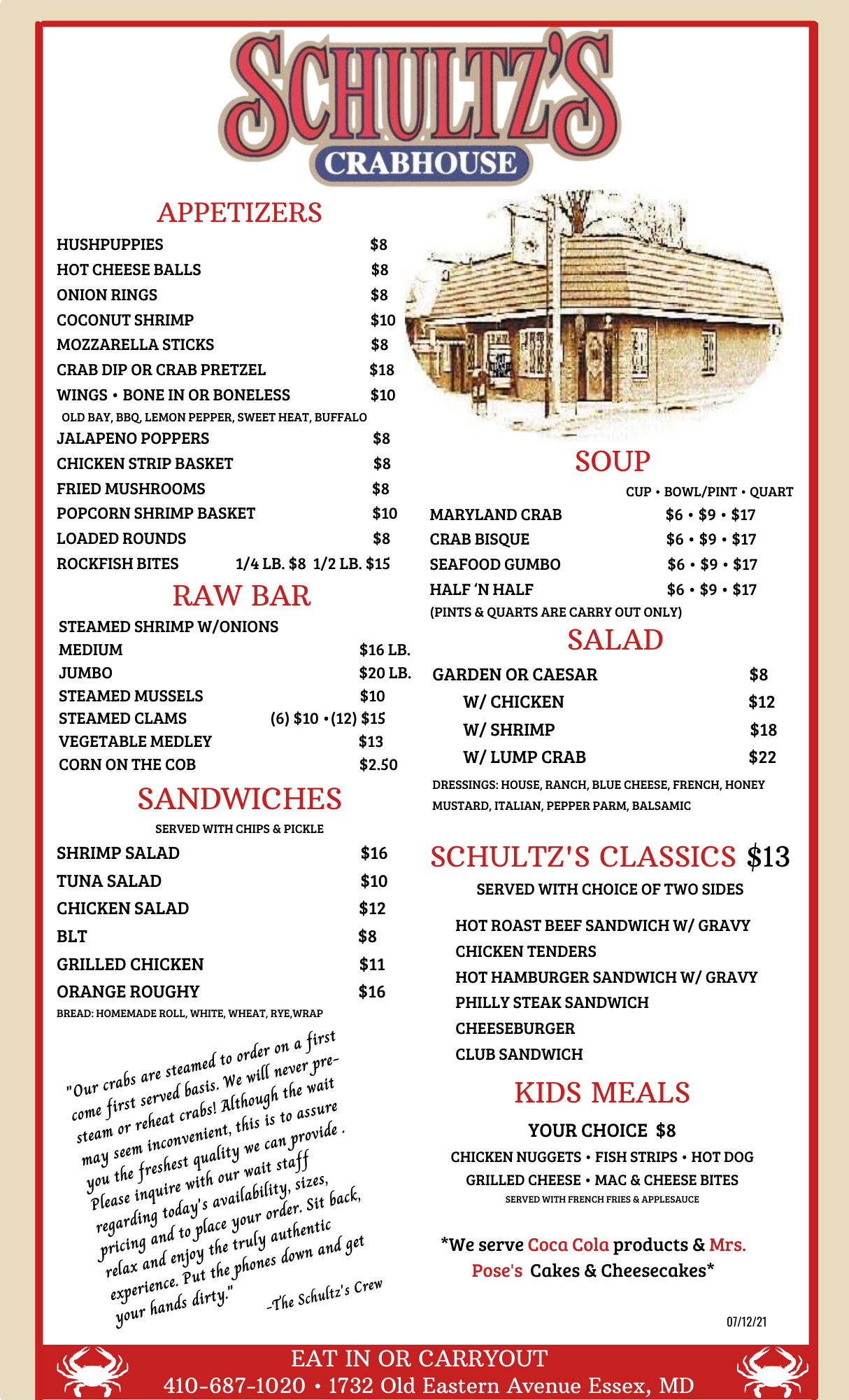 Summer Menu 2021 – Schultz's Crab House